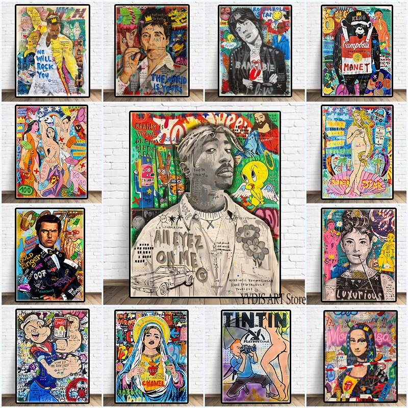 Abstract Graffiti Art Poster Singer Tupac Hip Hop Portrait Canvas ...