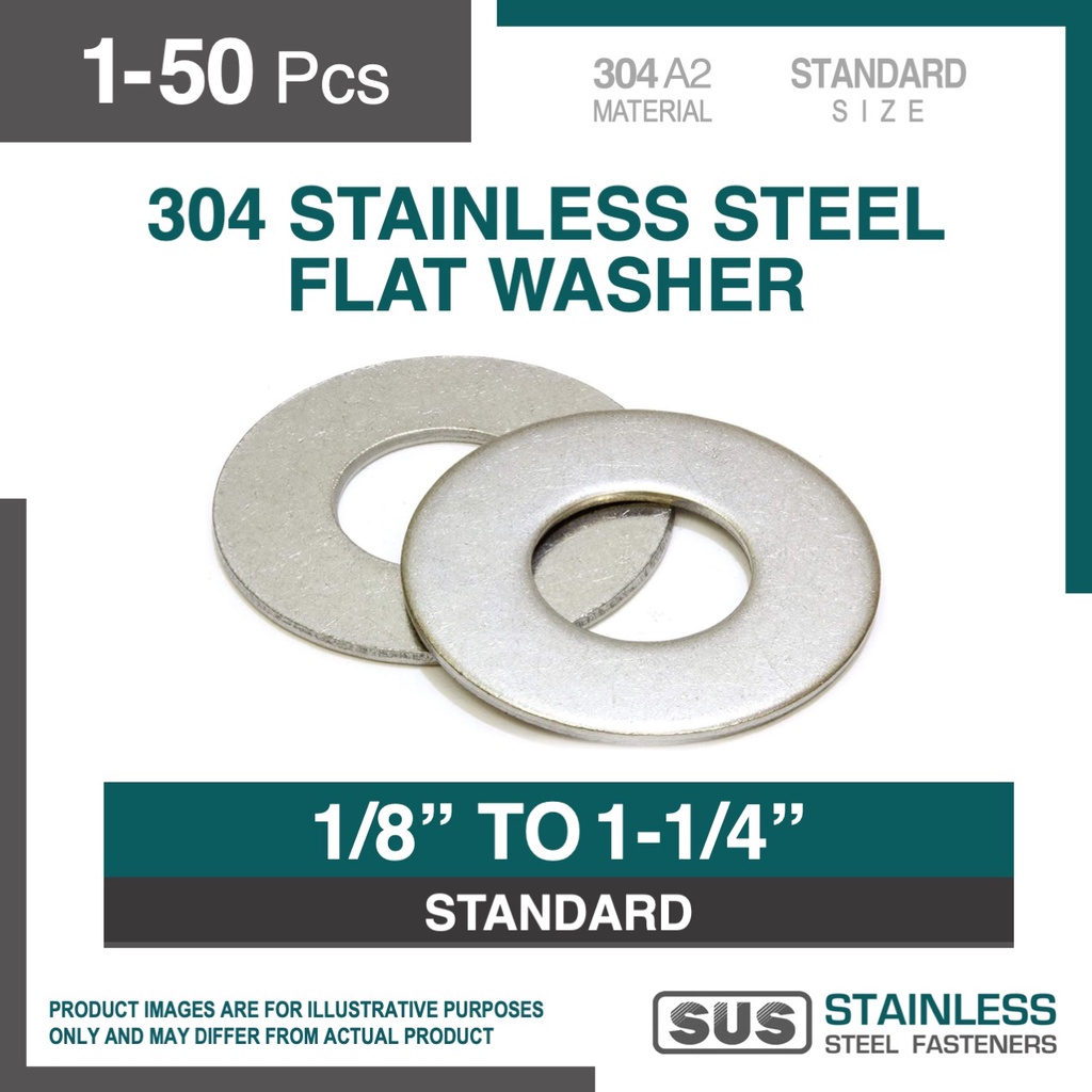 1-50pc SS304 Stainless Steel Flat Washer / SS Plain Washer ( 1/8" to 1 ...