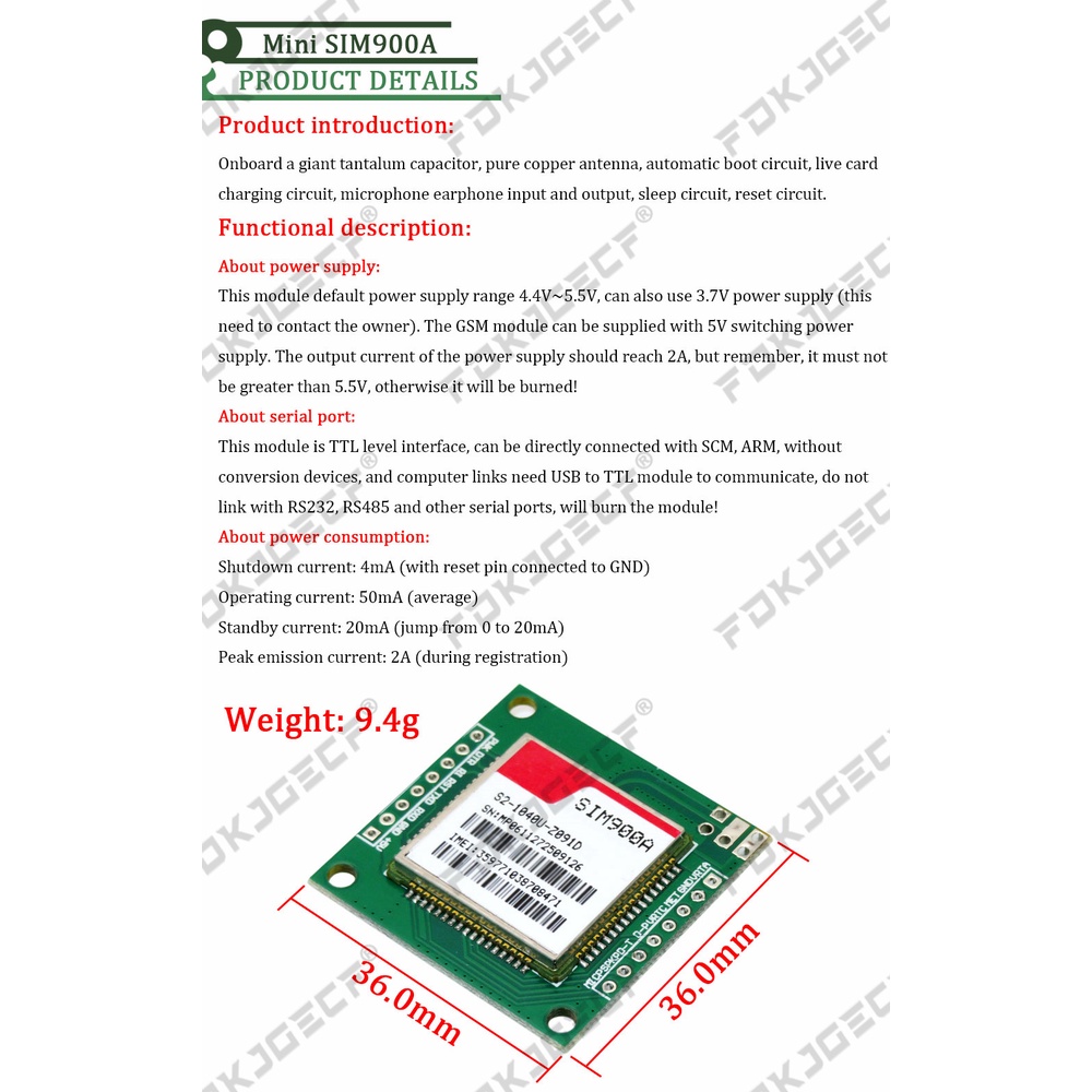 SIM900A SIM900 MINI V4.0 Wireless Data Transmission Module GSM GPRS ...