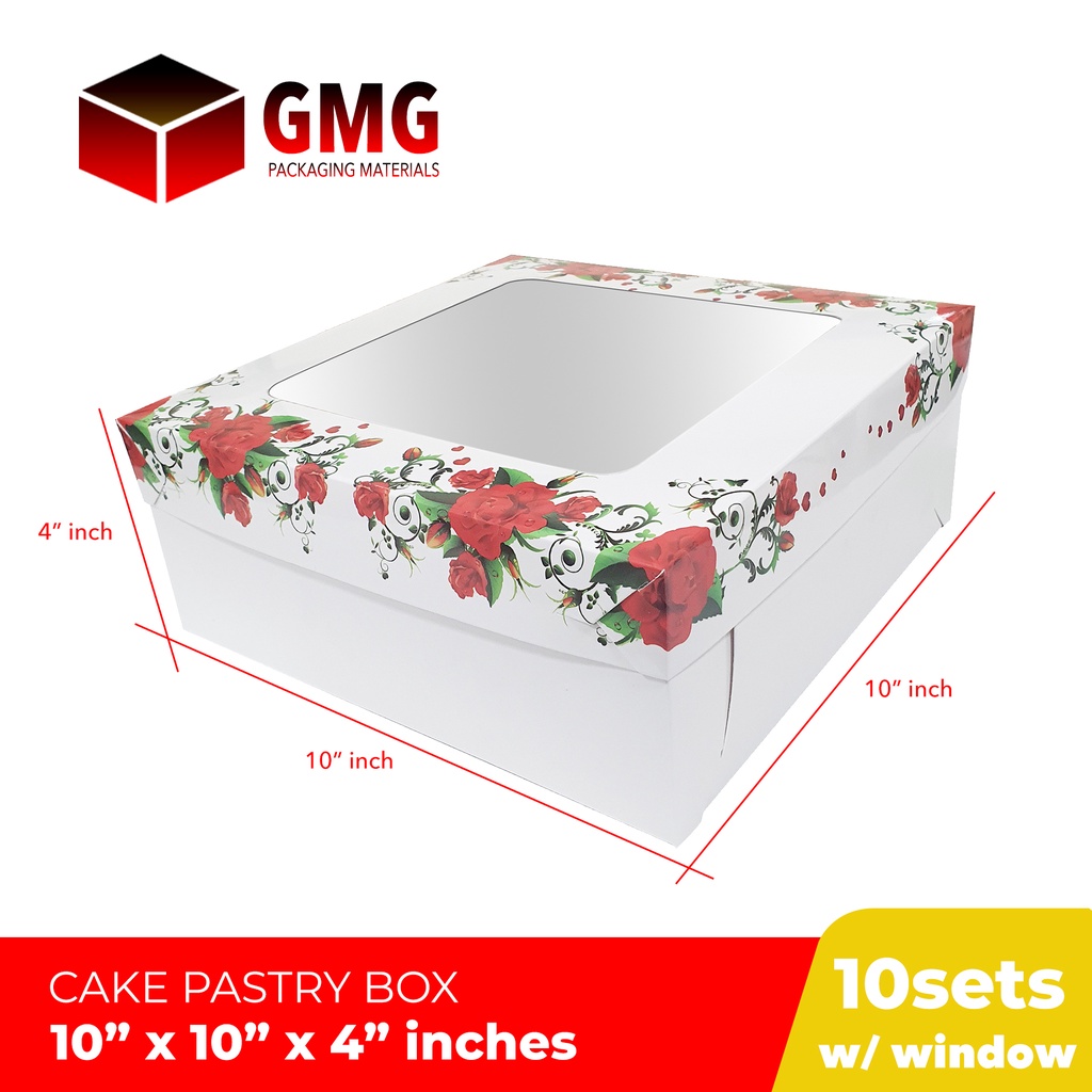 Flower Floral Design Cake Pastry Box 10 x 10 x 4 inches w/ Window ...