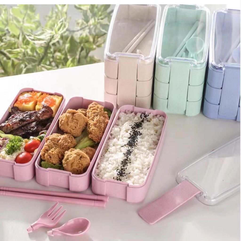 3 Layer Bento Box Lightweight Food Container with Spoon Fork ZH1646 ...