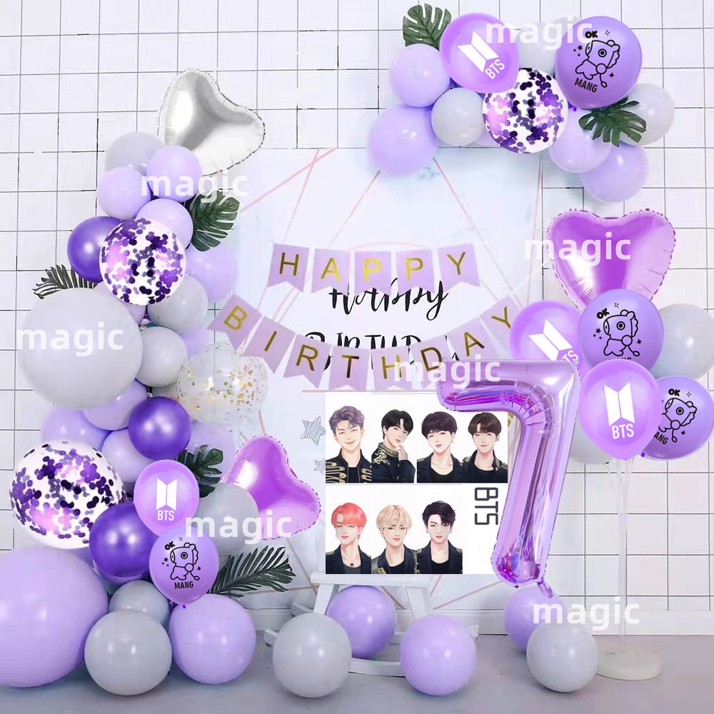 12Pcs BTS Theme 0-9th Number Balloon Crown BT21 Balloon V Jungkook ...