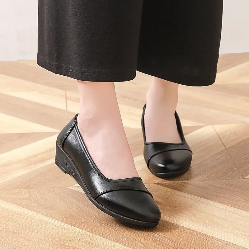 Black school shoes Women fashion office wedge shoes | Shopee Philippines