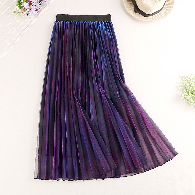 Fashion women's gradient color midi skirts Korean elastic high waist A ...