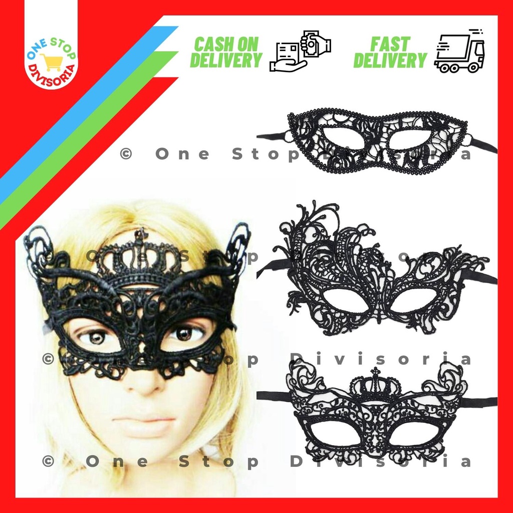 [Free Size] Adjustable | Black / White | Masquerade Party Half Face ...