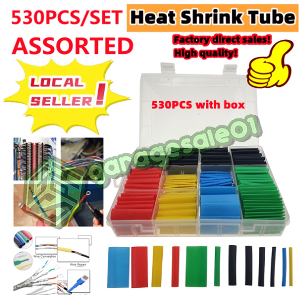 530Pcs/328Pcs Heat Shrink Tubing Insulation Shrinkable Tube 2:1 Wire Cable Sleeve Kit | Shopee ...