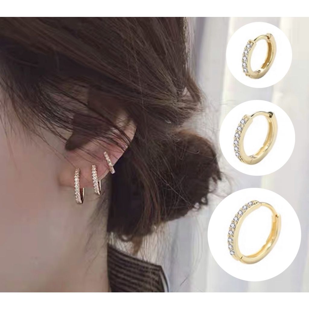 Rosegold Plated Mini Zircon Diamond Hoop Earrings Cubic Piercing hikaw ...