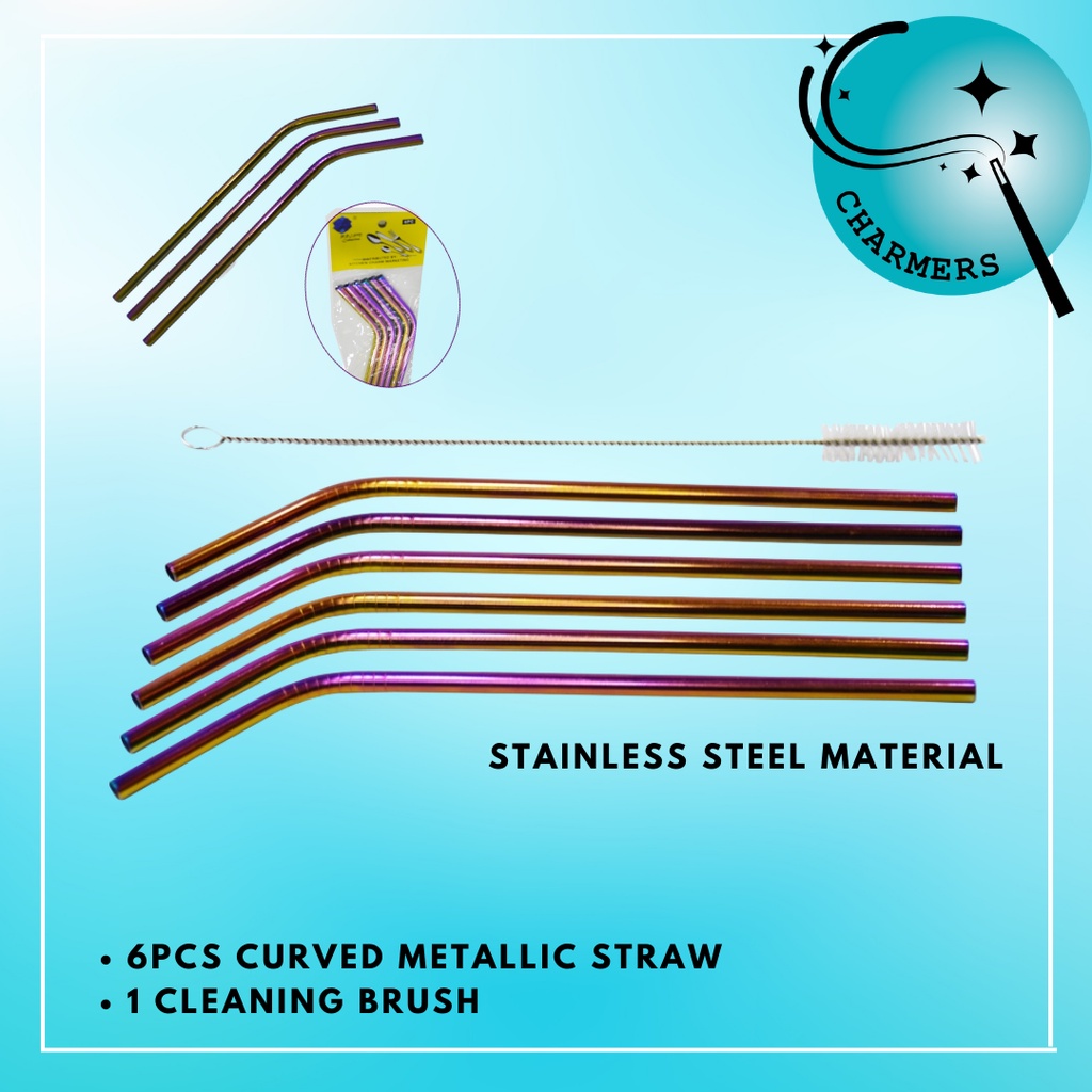 7-piece set Curved Metallic Straw | Shopee Philippines