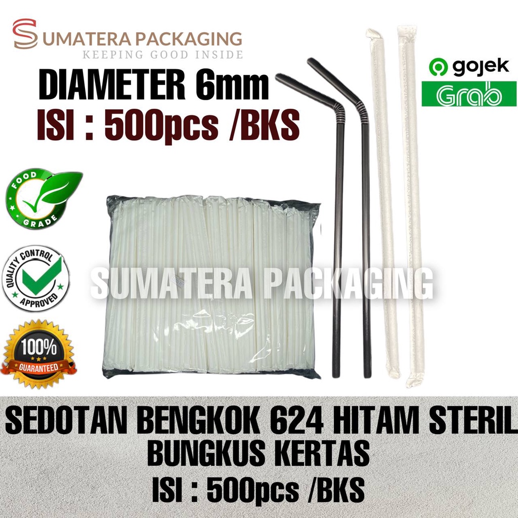 HITAM 6mm Sterile Hygienic Bent Plastic Straws Wrapped in Paper - Black ...