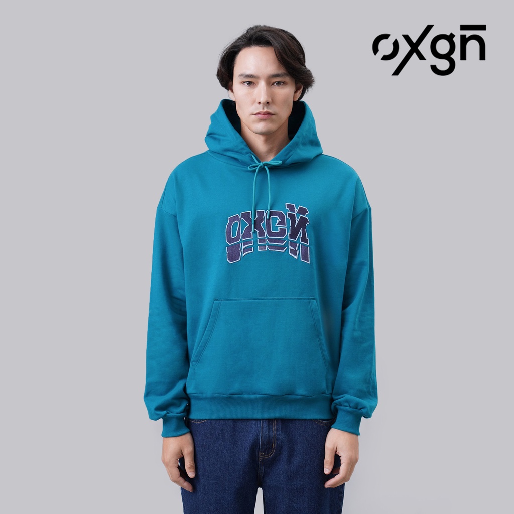 OXGN Hoodie With Distressed Logo Embroidery For Men (Dark Green ...