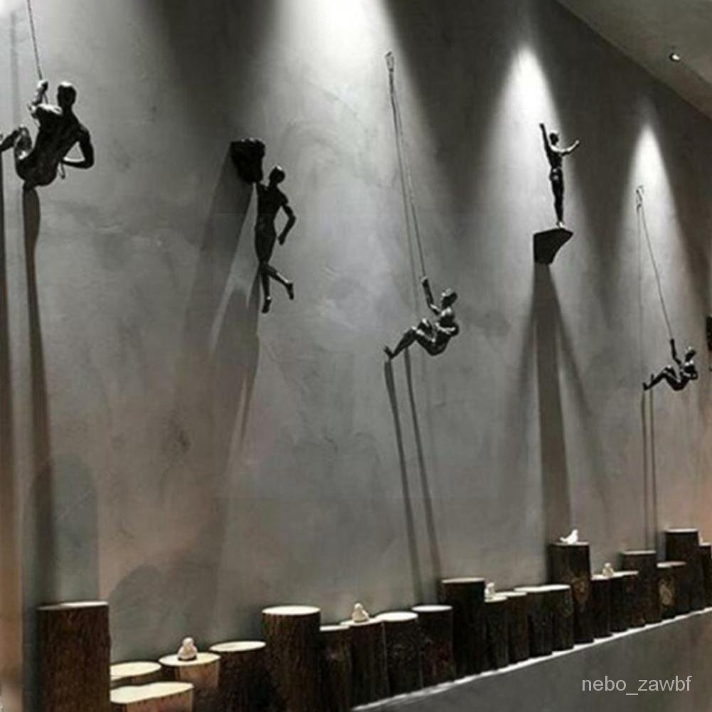 Creative Rock Climbing Man Resin Iron Wire Wall Hanging Decor Statue ...