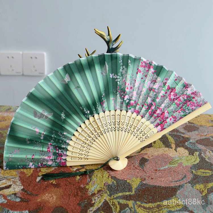 Vintage Silk Folding Fan Retro Chinese Japanese Bamboo Hand Folding Fan ...