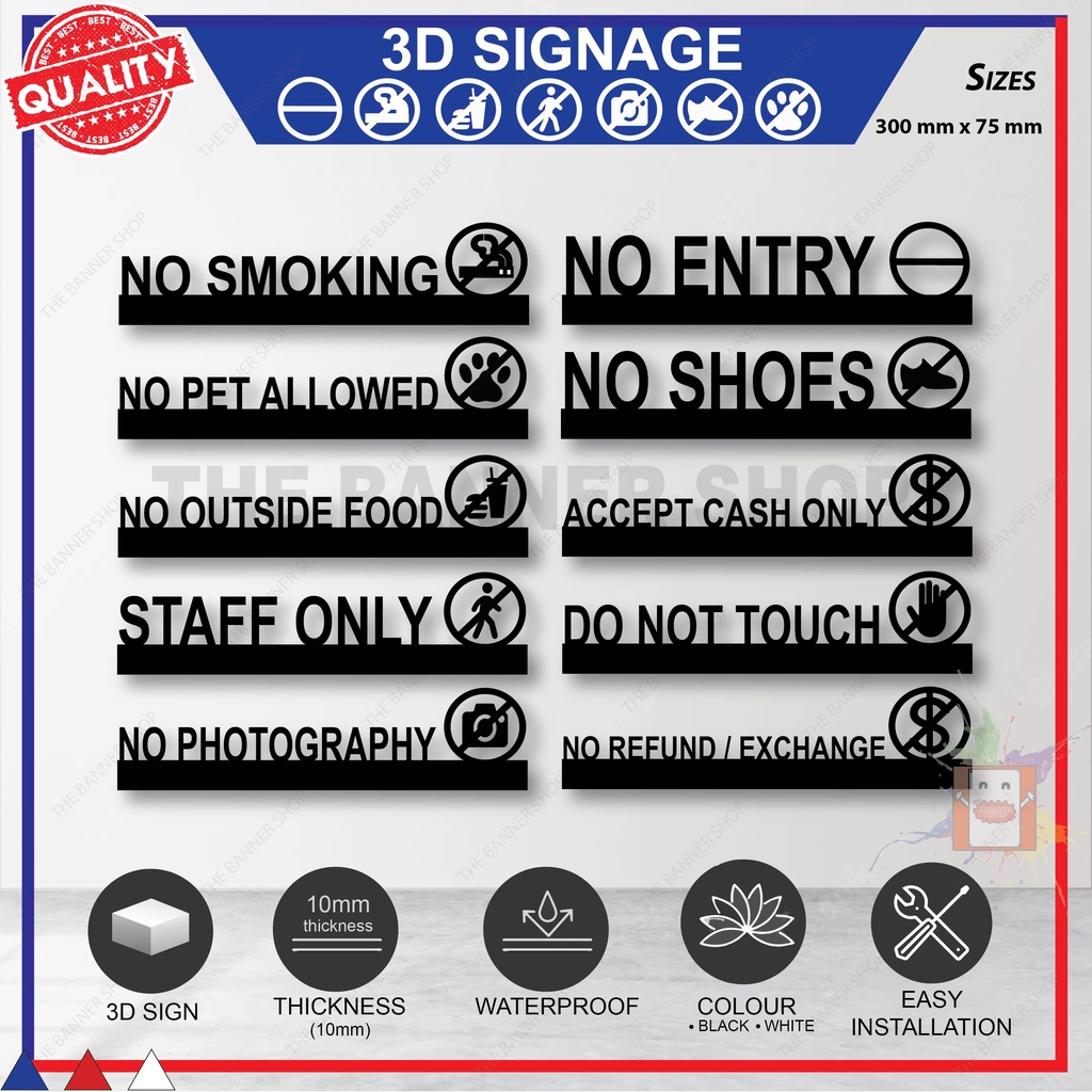 3D Modern Signage No Smoking, No Entry, No Outside Food etc (10MM ...