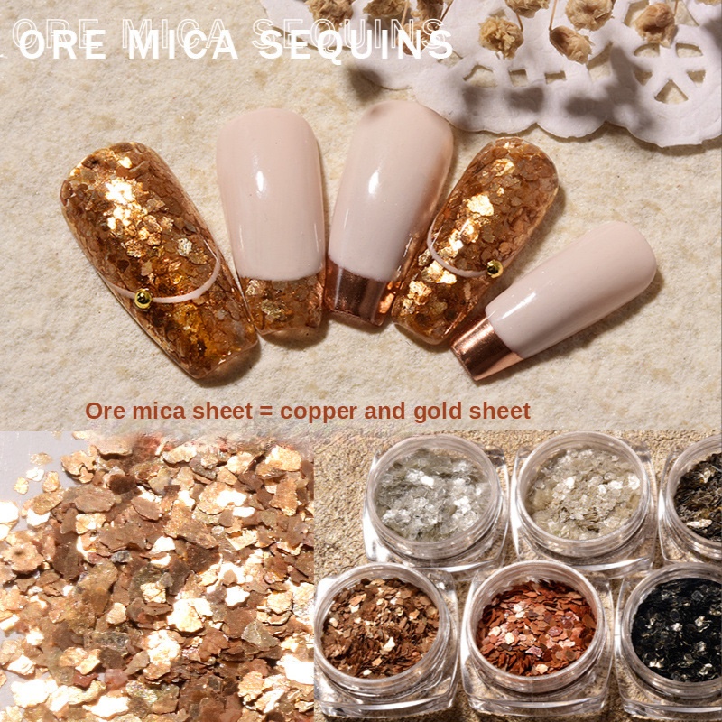 Ultra-thin mica flakes nail art fragments / high gloss mineral copper ...