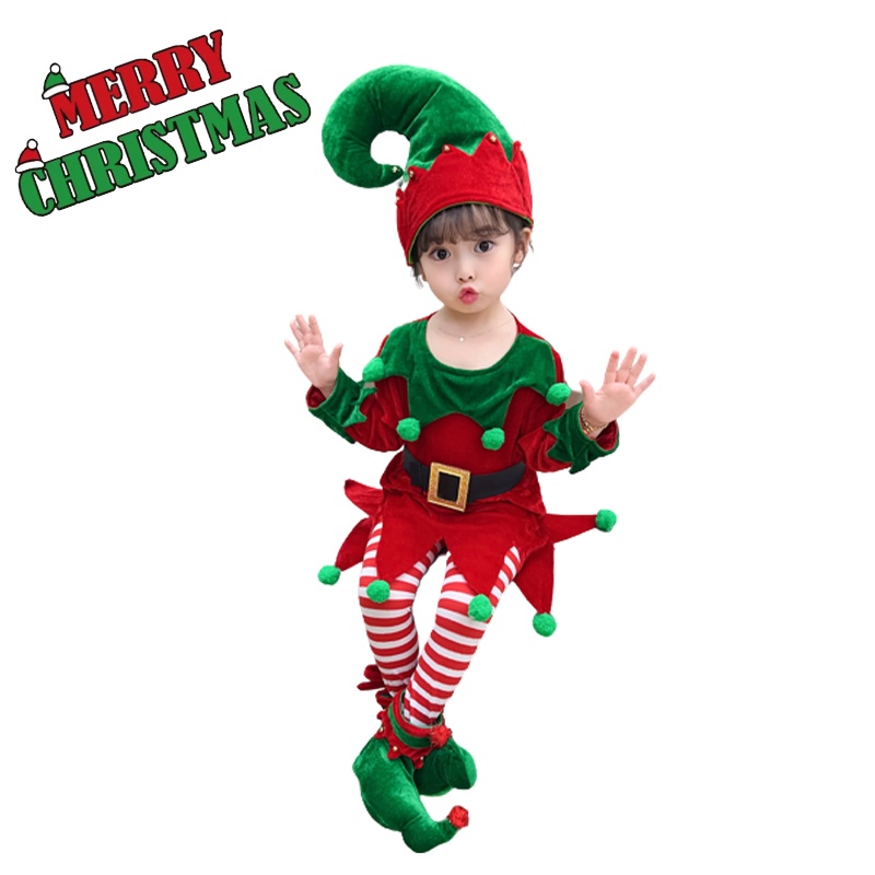 Magnificent Christmas Elf Boys Girls Cosplay Outfit With Shoes | Shopee ...