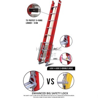 SPENCER USA FIBERGLASS INDUSTRIAL EXTENSION LADDER WITH DOUBLE LOCK 16 ...