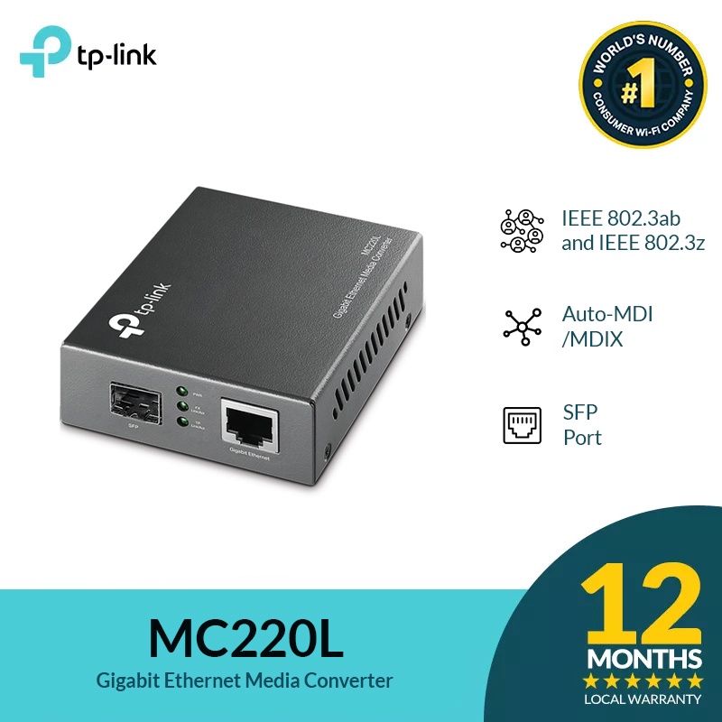 Tp-Link MC220L 10/100/1000 Mbps RJ45 to 1000 Mbps SFP slot supporting ...