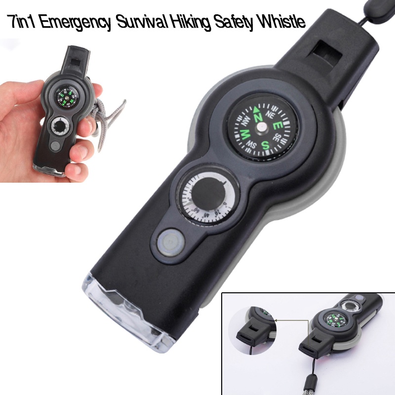 7 In1 Outdoor Survival Whistle Keychain Compass Magnifier Led Light ...