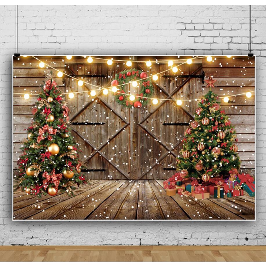 Christmas Backdrop Barn Door Christmas Tree Backdrops Gift Christmas ...
