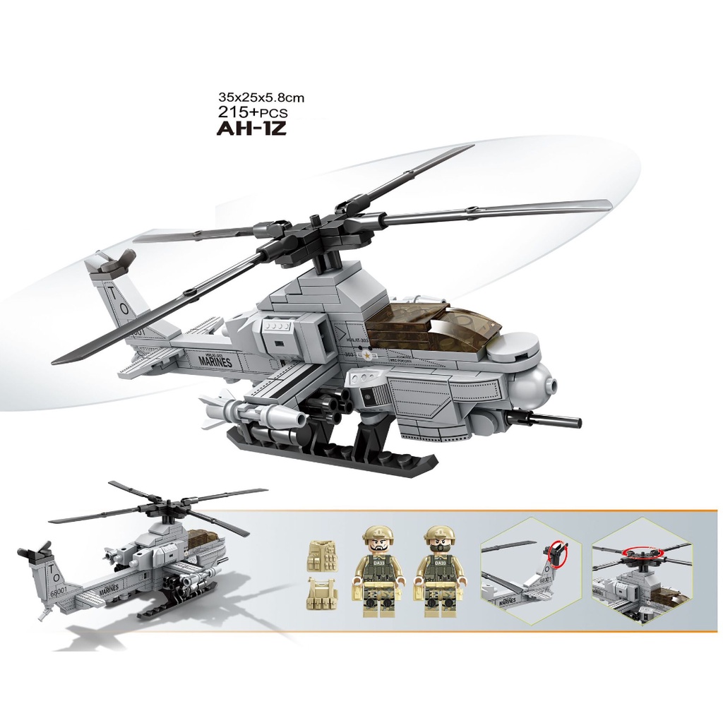 215PCS MOC WW2 AH-1Z Viper Helicopter Figure Model Toy Building Block ...