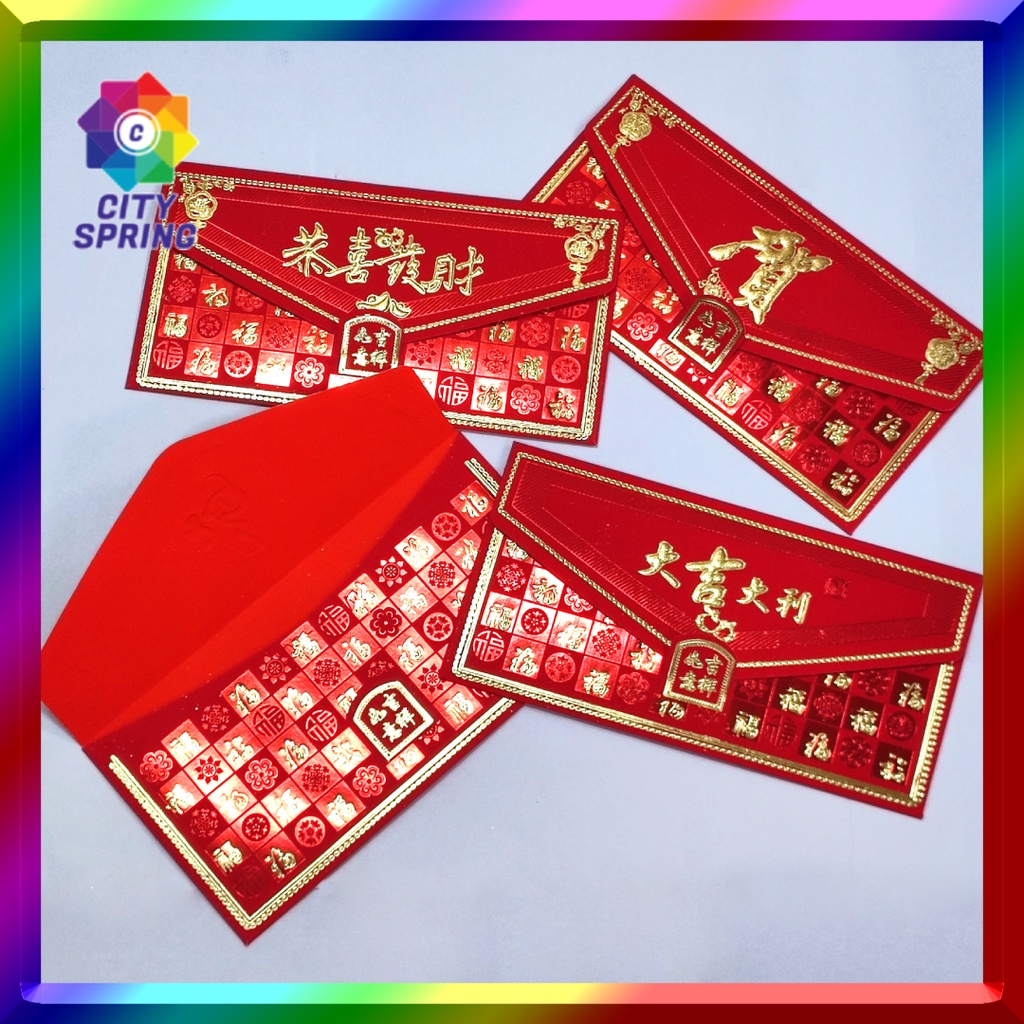 6pcs Thick Red Envelope Angpao Chinese Long Red Pocket Ampao | Shopee ...