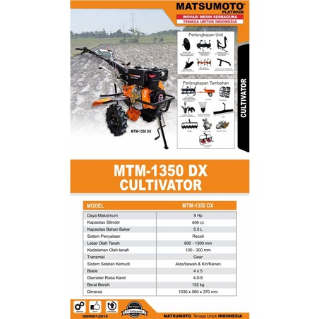MESIN Matsumoto MTM 1350 DX Solar Mini Tiller Cultivator Machine ...