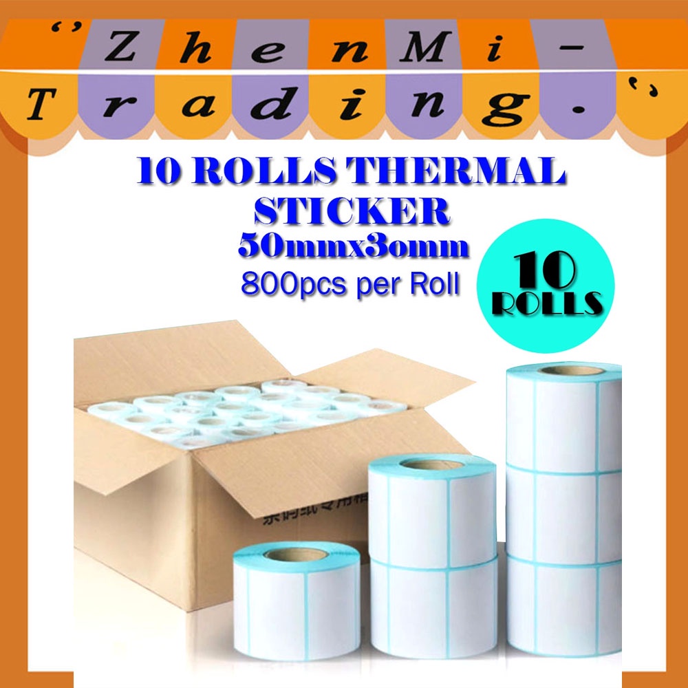 10 Rolls 50mm*30mm Thermal Label Adhesive Sticker Paper Thermal ...