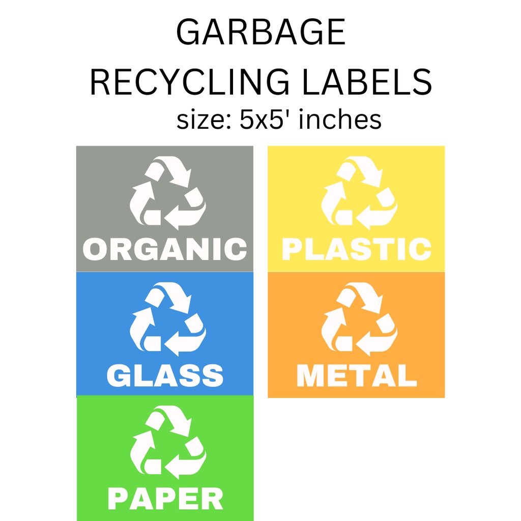 Garbage Recycling Label (Glass, Plastics, Metal, Organic and Paper ...