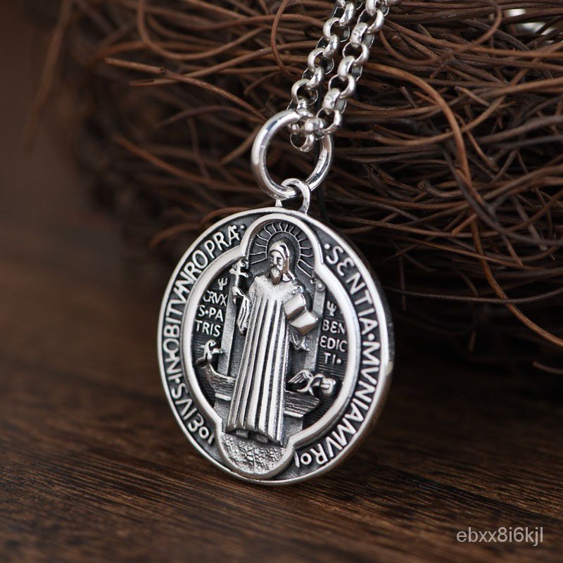 Round Saint Benedict Medal Necklace Stainless Steel Chains Catholic St ...