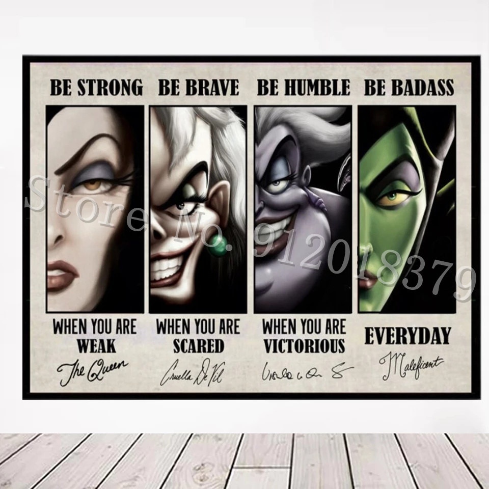 Vintage Canvas Painting Disney Villain Posters Evil Queen Witch Cartoon ...