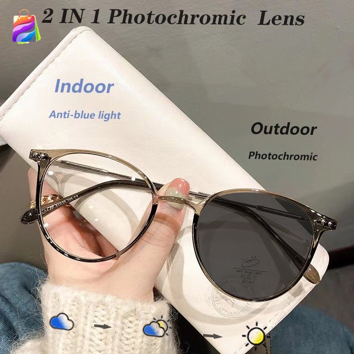 Photochromic Anti Radiation Eyeglasses for Women Transition Metal Frame ...