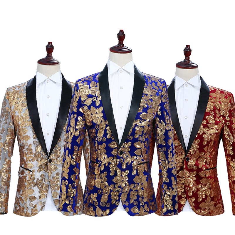 Men's performance clothing singer dress velvet gold sequined suit ...