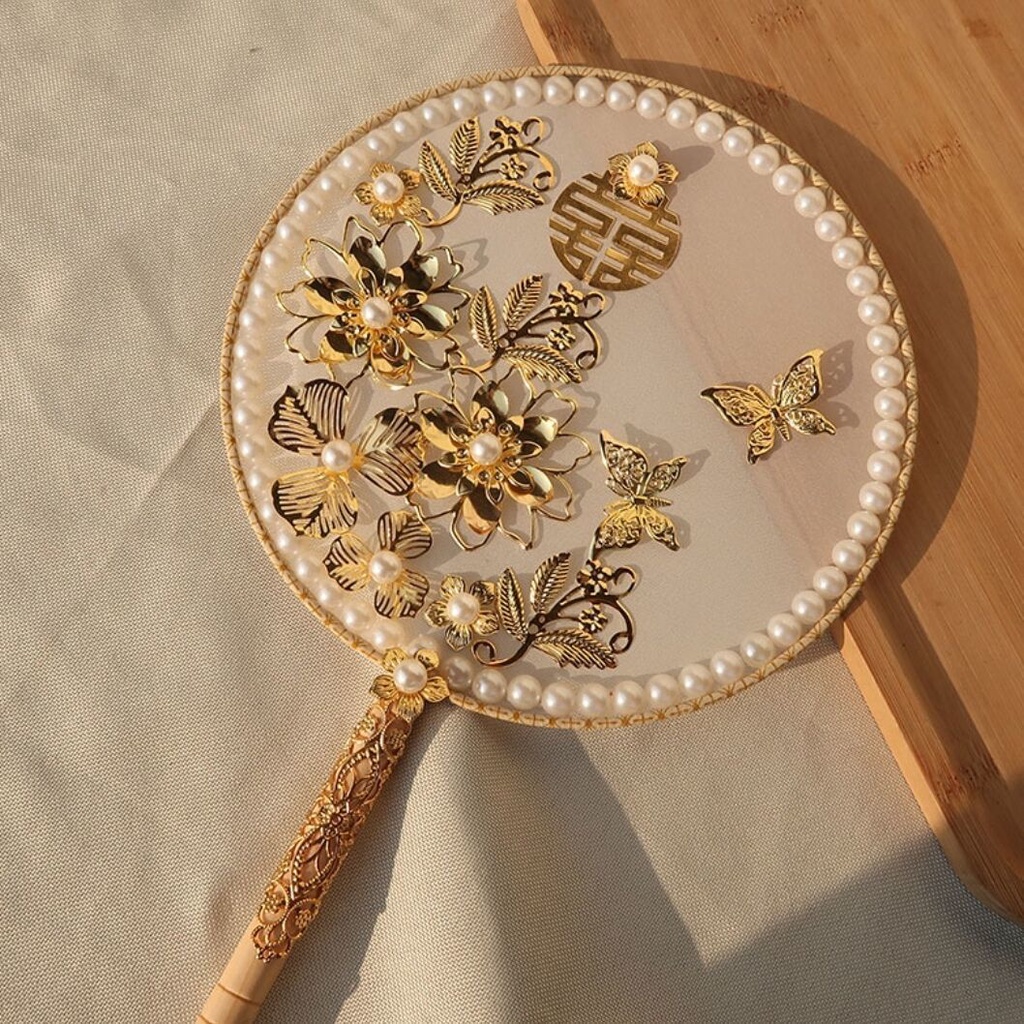 DL Antique round fan bride wedding gift fan wedding holding flowers ...