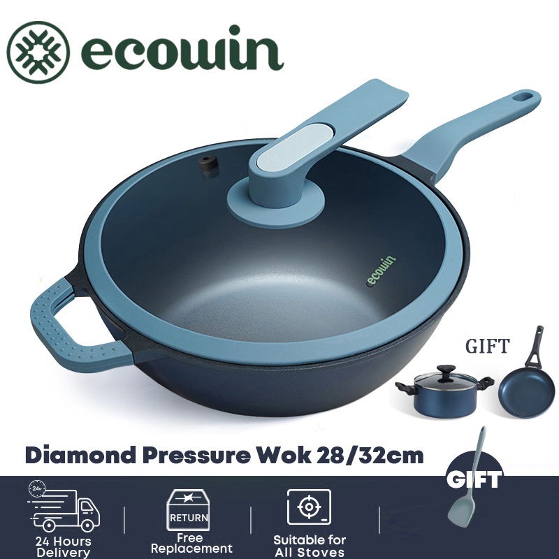 ECOWIN Nonstick Deep Frying Pan Micro Pressure Cooker Diamond Wokpan Scratch Resistant Nonstick ...