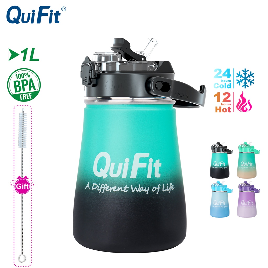 QuiFit 1L Vacuum Insulated Stainless Steel with Straw & Chug Lid BPA ...