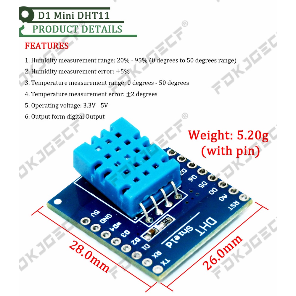 DHT Shield For WEMOS D1 mini ESP32 MINI DHT11 Single-bus digital temperature and humidity sensor ...