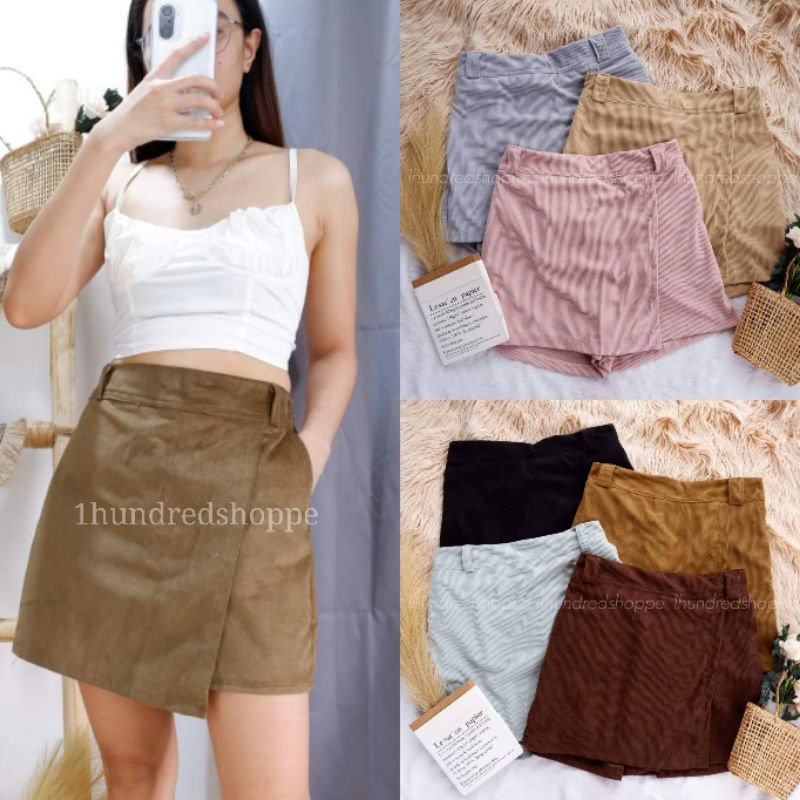 100shoppe Corduroy Palda Short Skort (with one side pocket) | Shopee ...