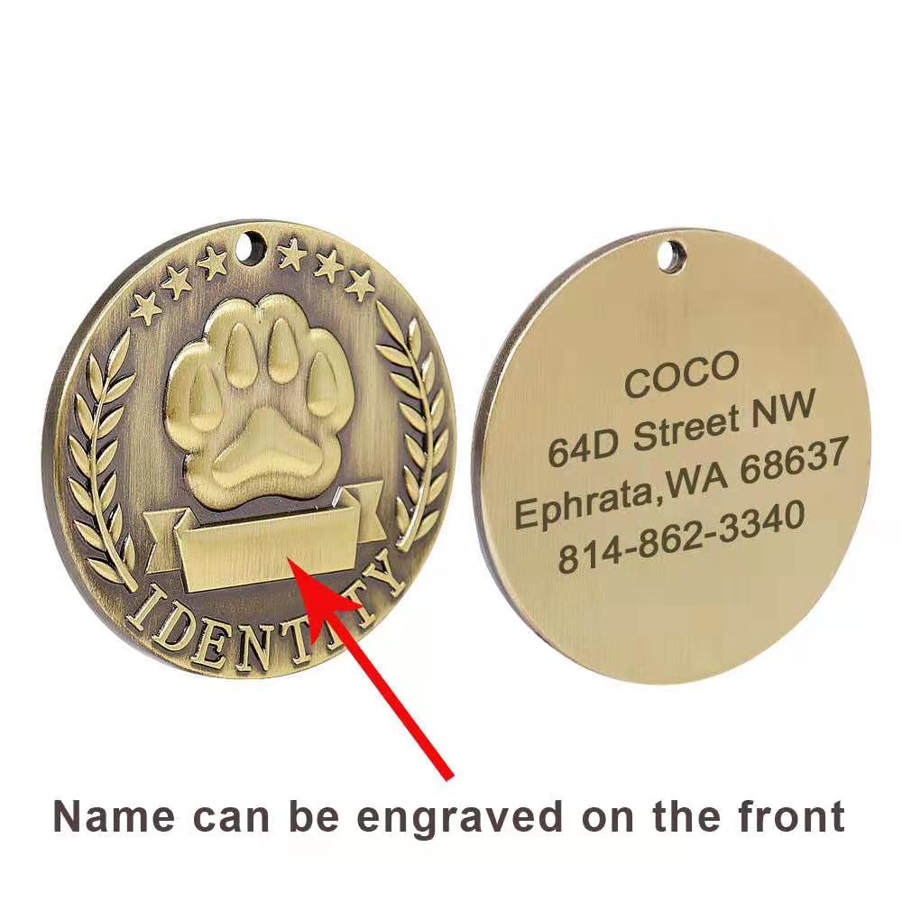 Custom Personalized Dog Tags Round Brass Engraved ID Nameplate With Paw ...