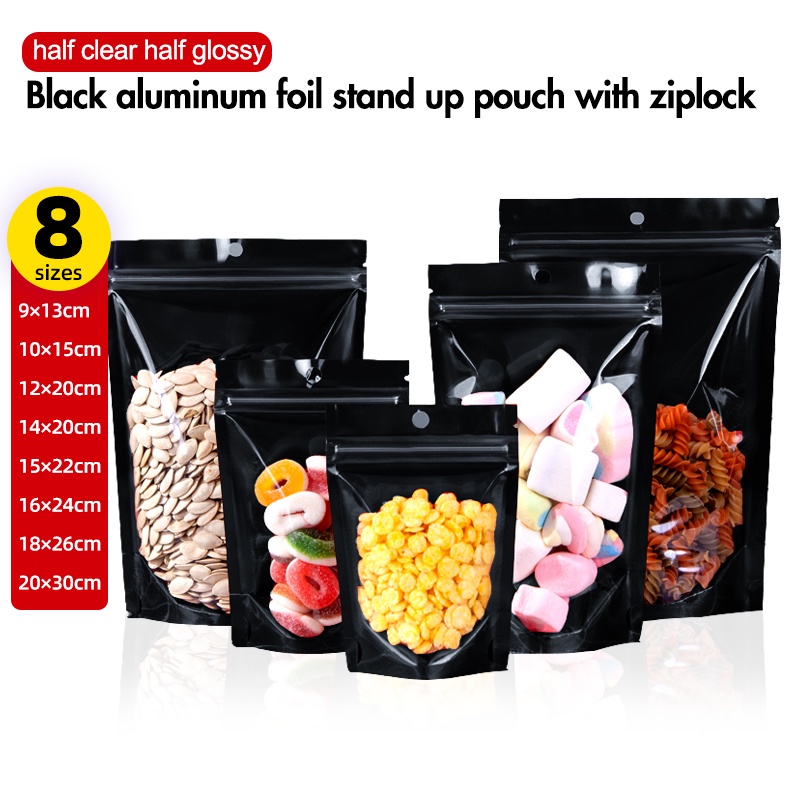 100pcs Half Black Aluminum Half Clear Stand Up Pouch Packaging Resealable | Shopee Philippines