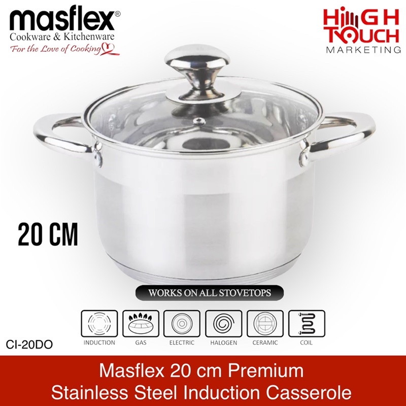 Masflex 20 cm Premium Induction Stainless Steel Casserole with Glass ...