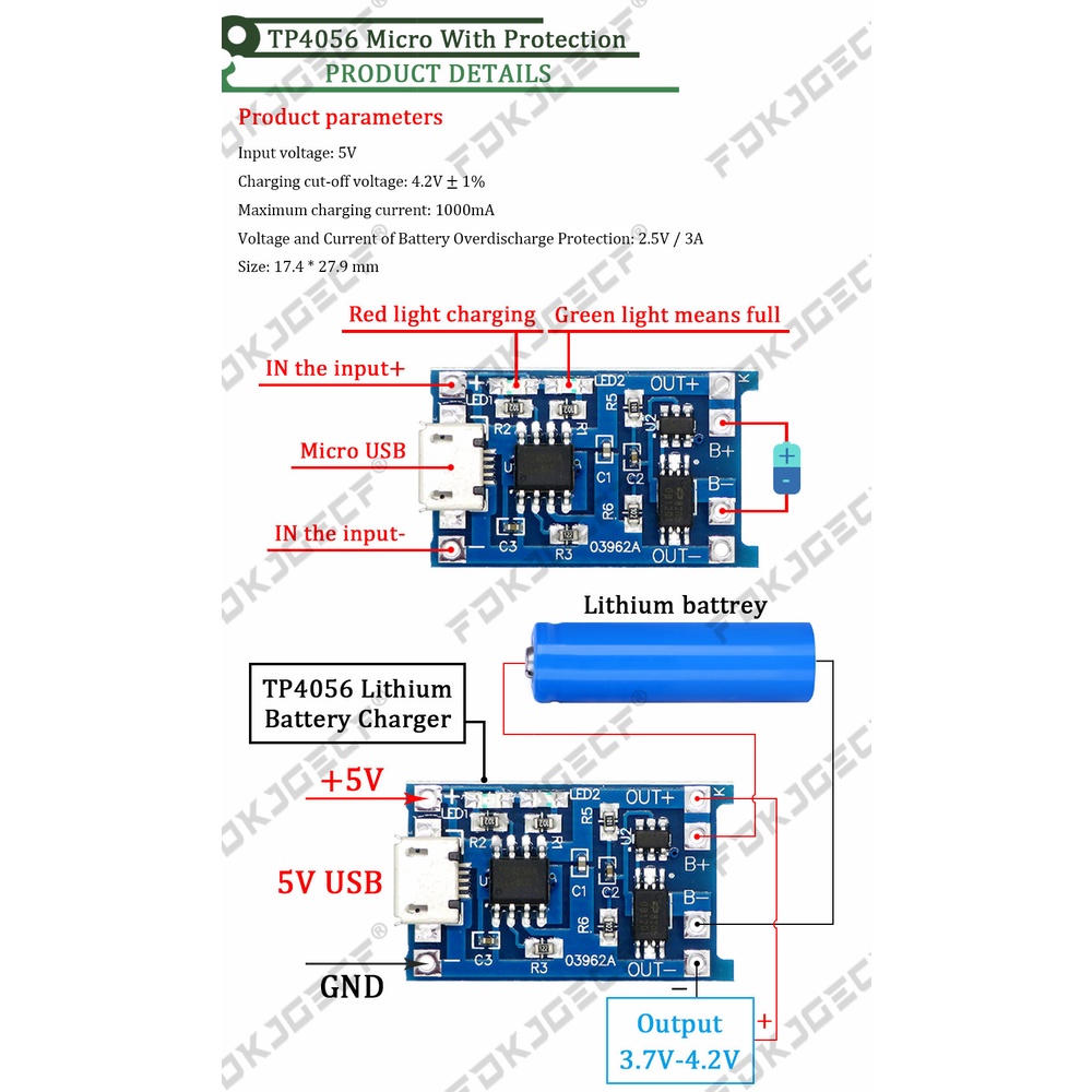 10Pcs Micro Type-c USB 5V 1A 18650 TP4056 Lithium Battery Charger ...