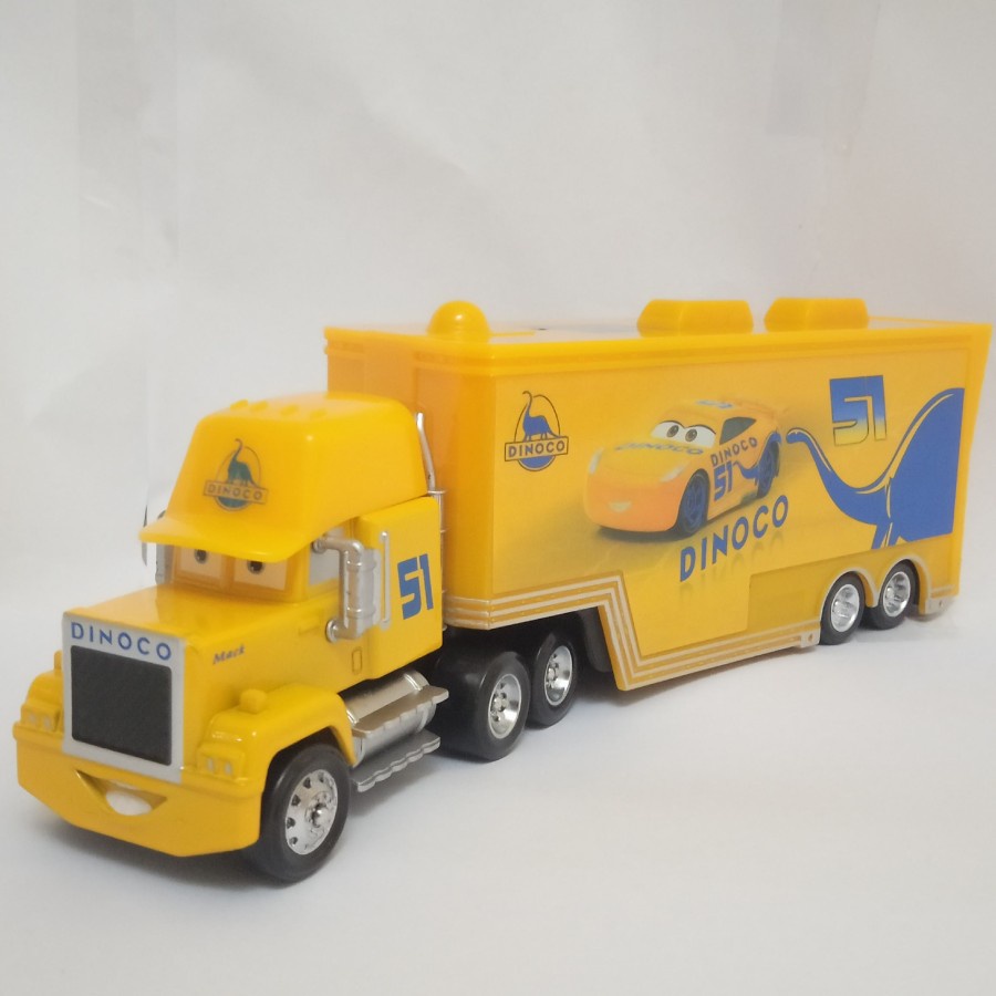 Diecast toy car cars 51 Dinoco Yellow mack truck transporter set ...