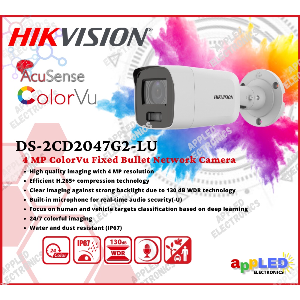 Hikvision DS-2CD2047G2-LU 4MP Bullet Acusense ColorVu IP Network Camera with Built-in Mic ...