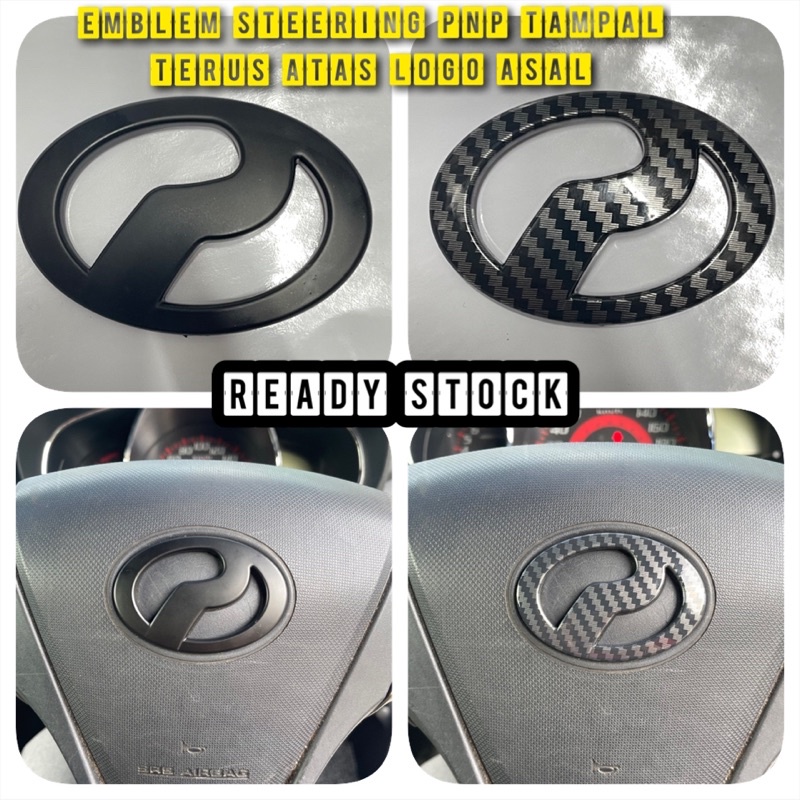 emblem steering perodua hitam carbon fiber pnp logo asal emblem stering ...