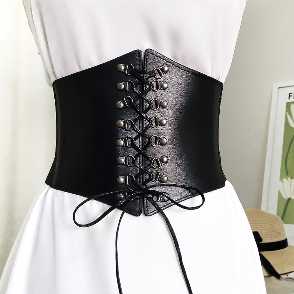 Waist Shapewear Women Corset Rivet punk tummy shaper Wide Leather Belt ...