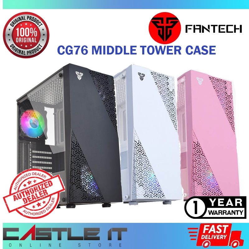 FANTECH CG76 BLACK WHITE MIDDLE TOWER CASE SAKURA EDITION SIDE TEMPERED ...
