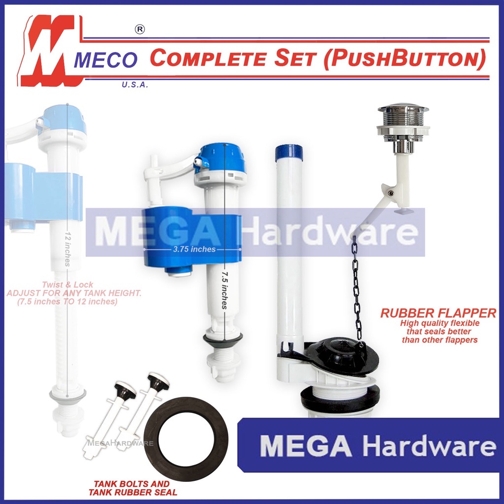 MECO Toilet Flush Tank Accessories(Rubber Flapper, Push Button, Tank ...