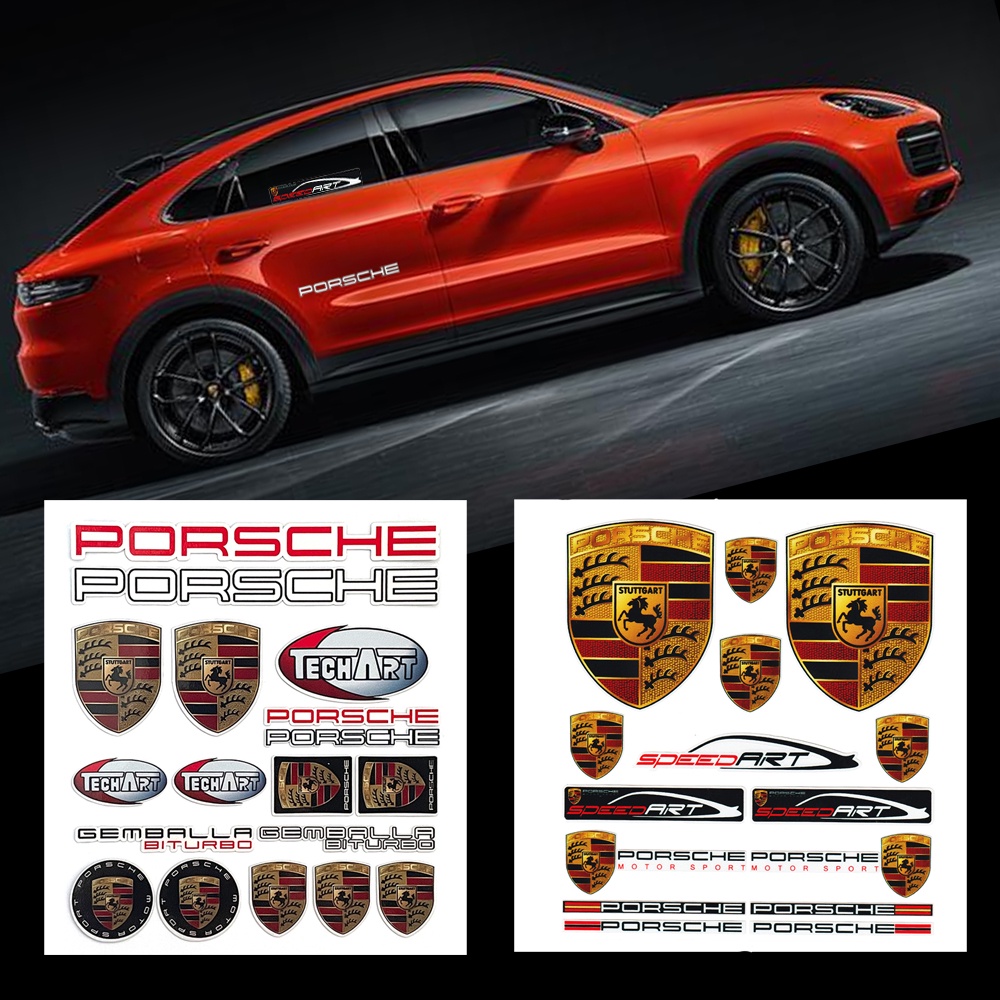 Porsche Logo 3D PU Car Emblem Badge Sticker Decals SET For Boxster ...