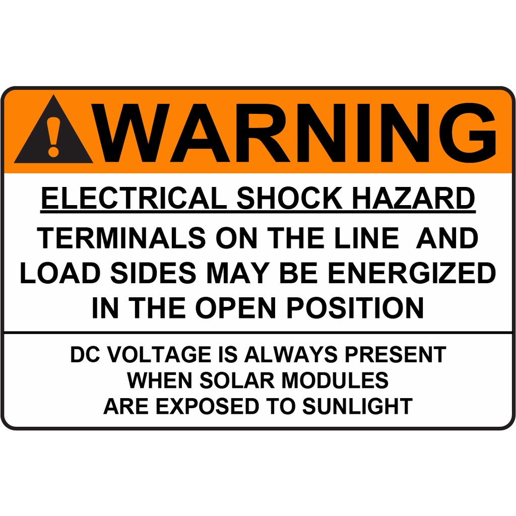 Solar PV Signs Warning Electrical Shock Hazard DC Voltage Always ...