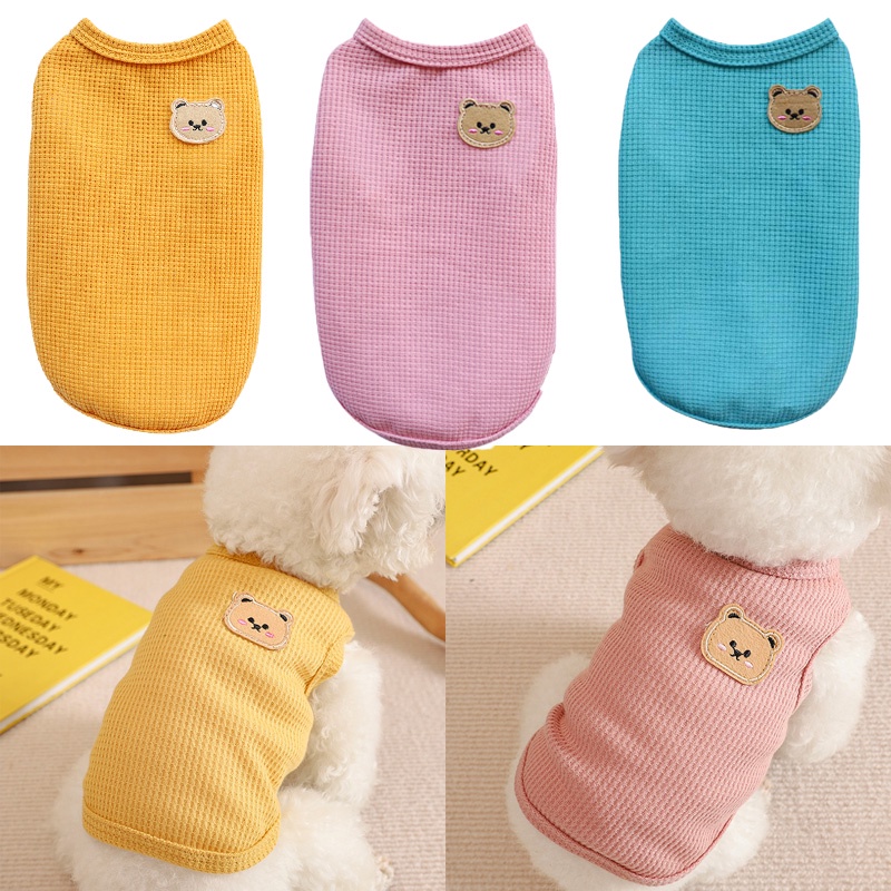 Dog Clothes for Shih Tzu Male Female Waffle Pet Vest Costume Cute Bear ...